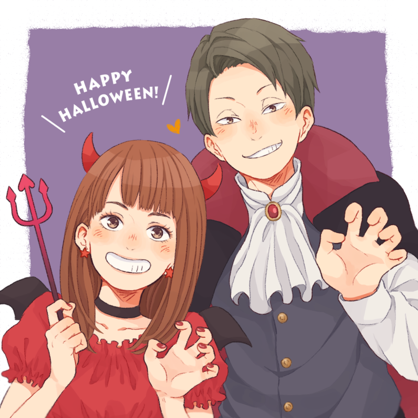 Safebooru - 1boy 1girl ascot bangs black choker black hair blunt bangs brooch brown eyes brown ...