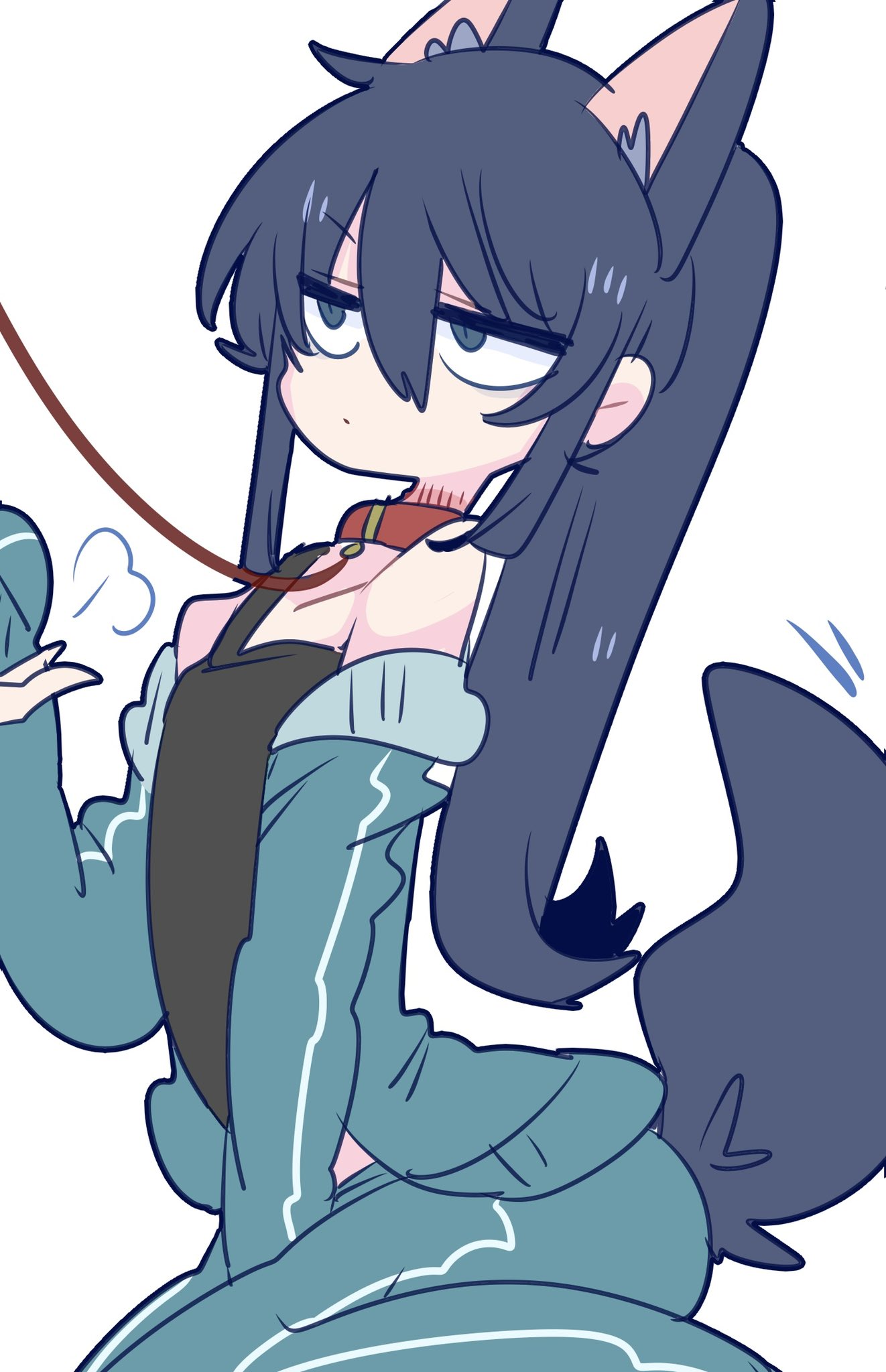 Safebooru - 1girl animal ears bare shoulders black eyes black hair collar dog ears dog tail ...