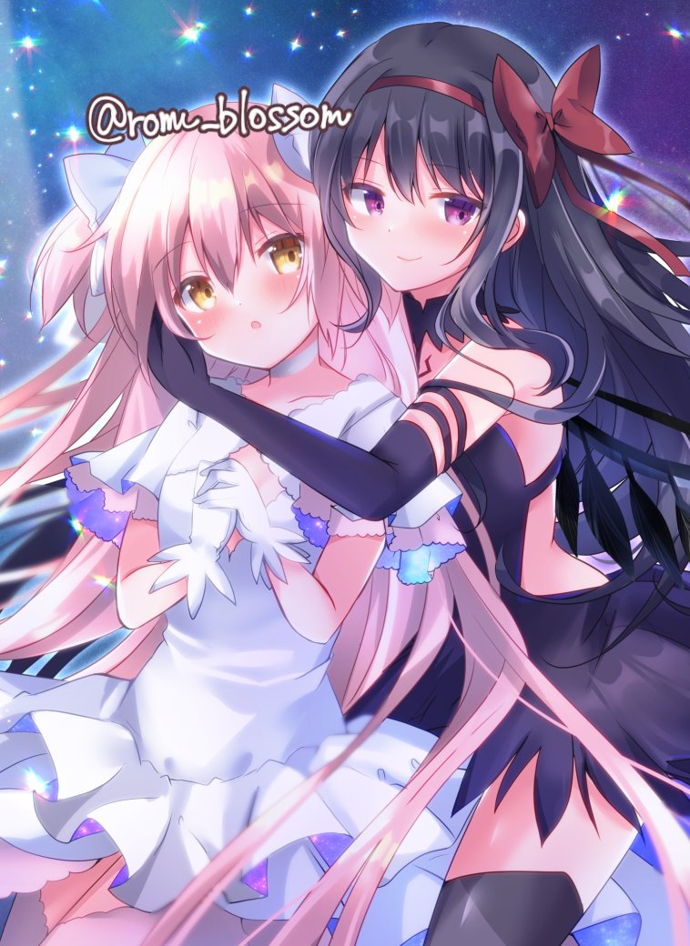 Safebooru - 2girls akemi homura akuma homura bare shoulders black dress black gloves black hair ...