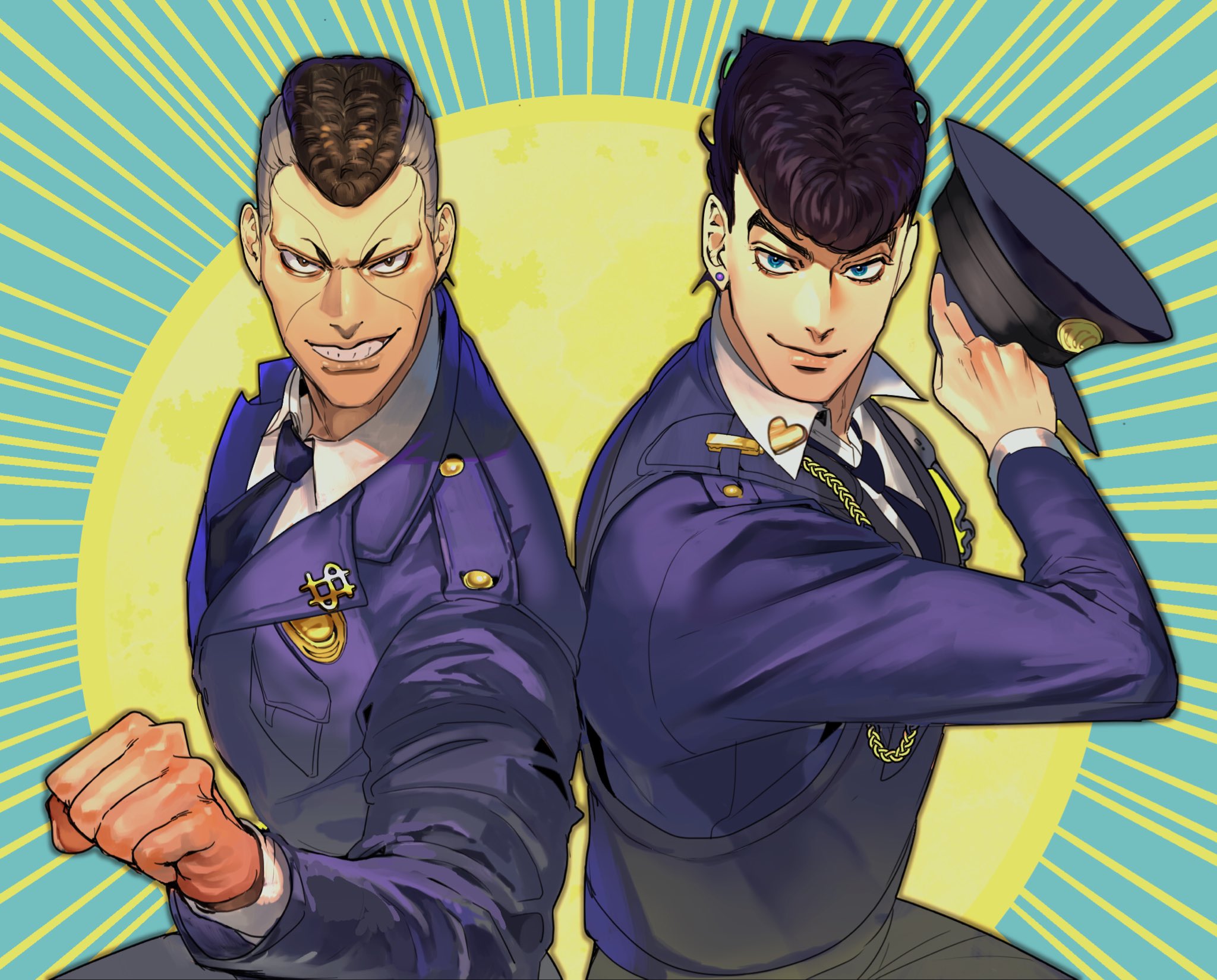 Safebooru - 2boys black hair blue eyes brown hair clenched hand diamond ...