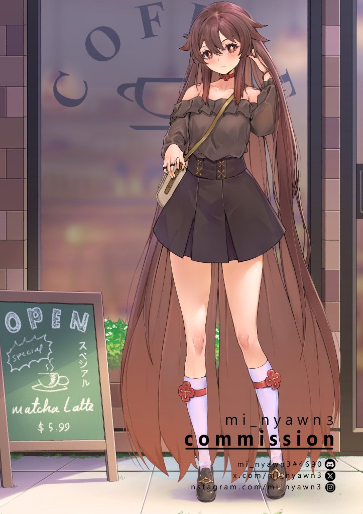 Safebooru - absurdly long hair alternate costume alternate hairstyle bag bare shoulders brown ...