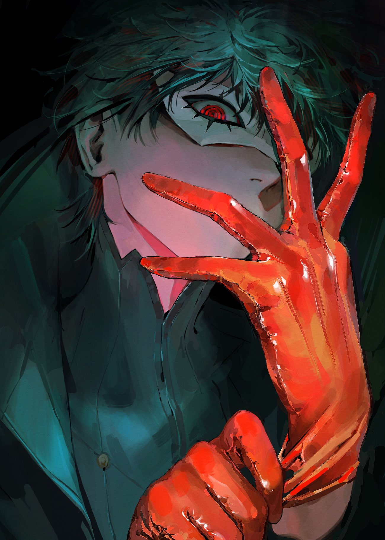 Safebooru - 1boy adjusting clothes adjusting gloves amamiya ren black background black coat ...