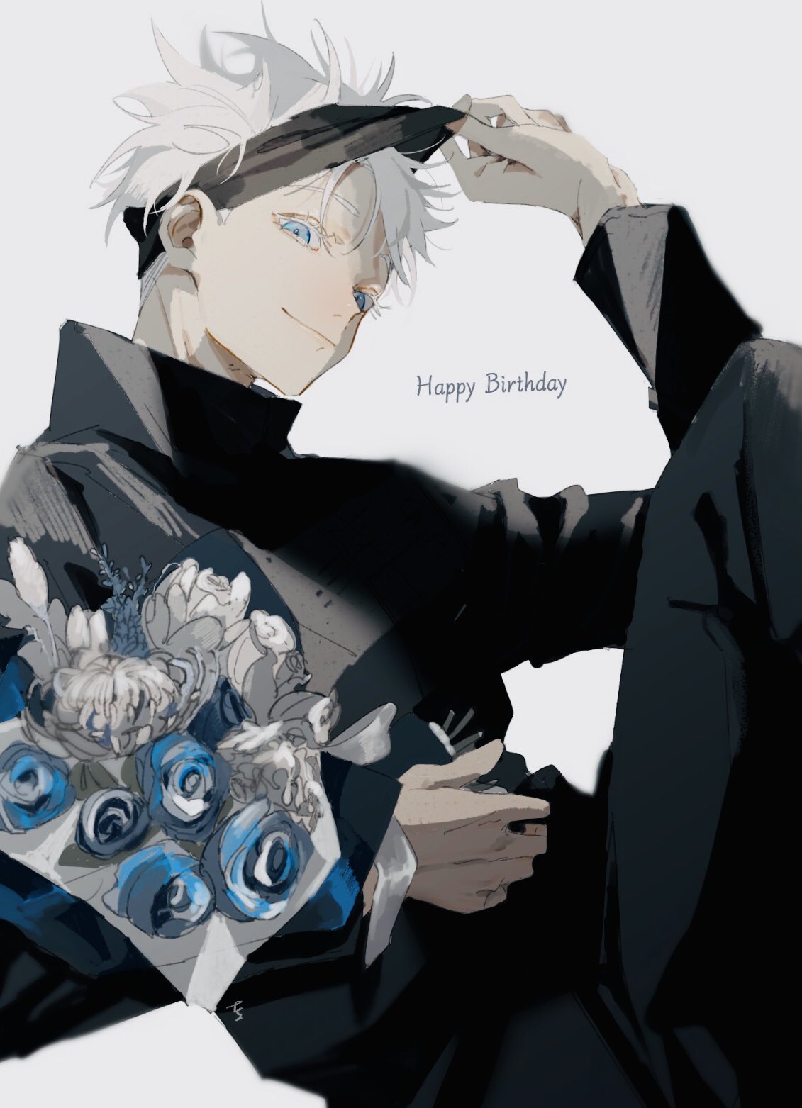 Safebooru - 1boy bangs black blindfold black jacket black pants blindfold blindfold lift blue ...