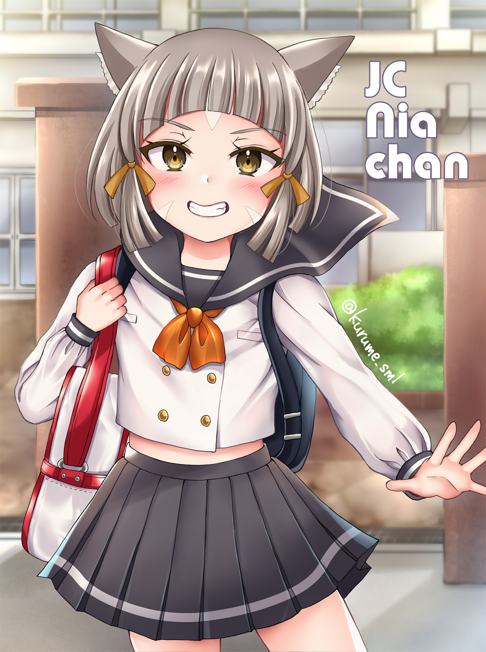 Safebooru - 1girl animal ears bangs blunt bangs cat ears facial mark flat chest hair ribbon ...