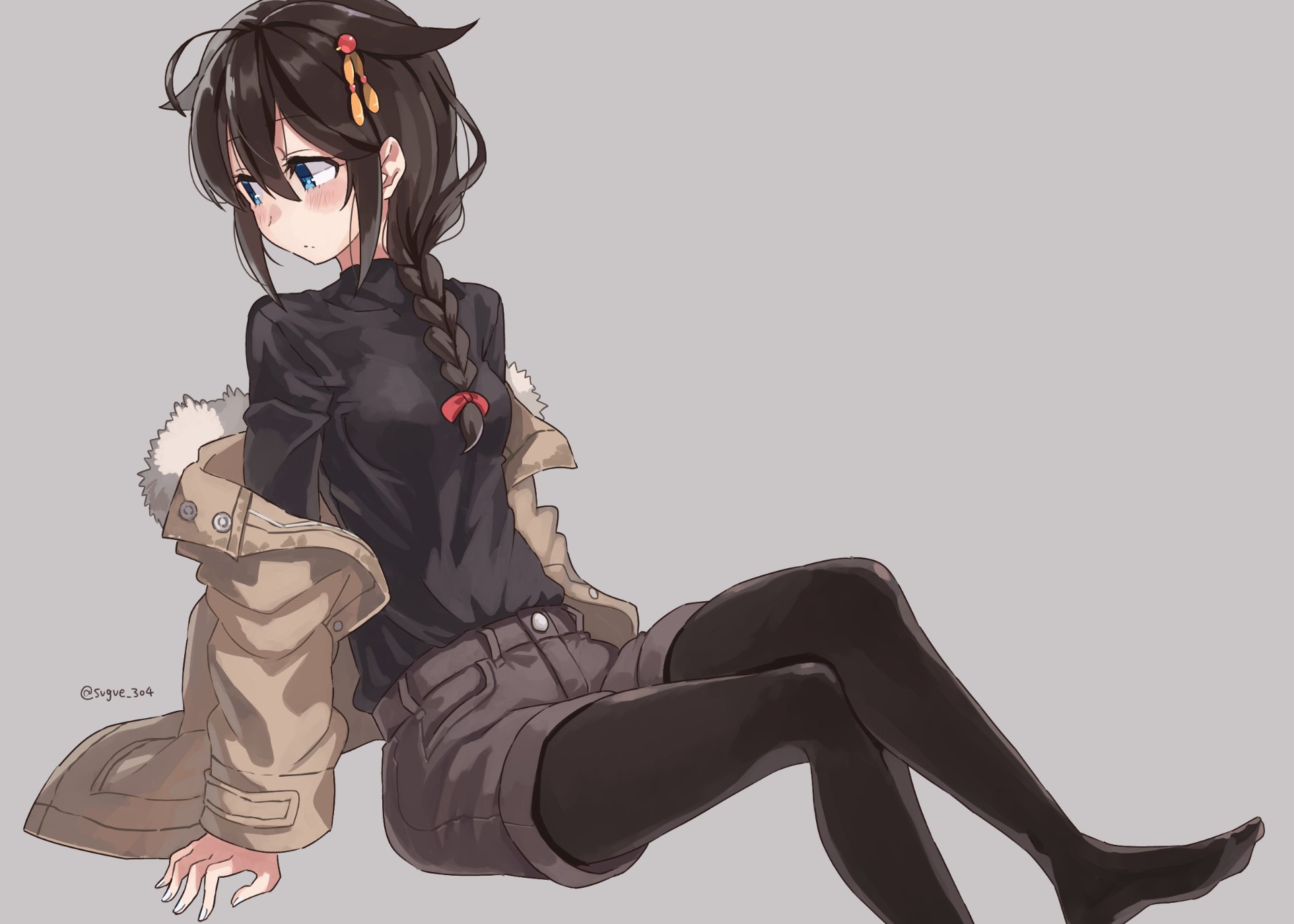 Safebooru - 1girl ahoge bad anatomy bad neck bad proportions black legwear black shirt blue eyes ...
