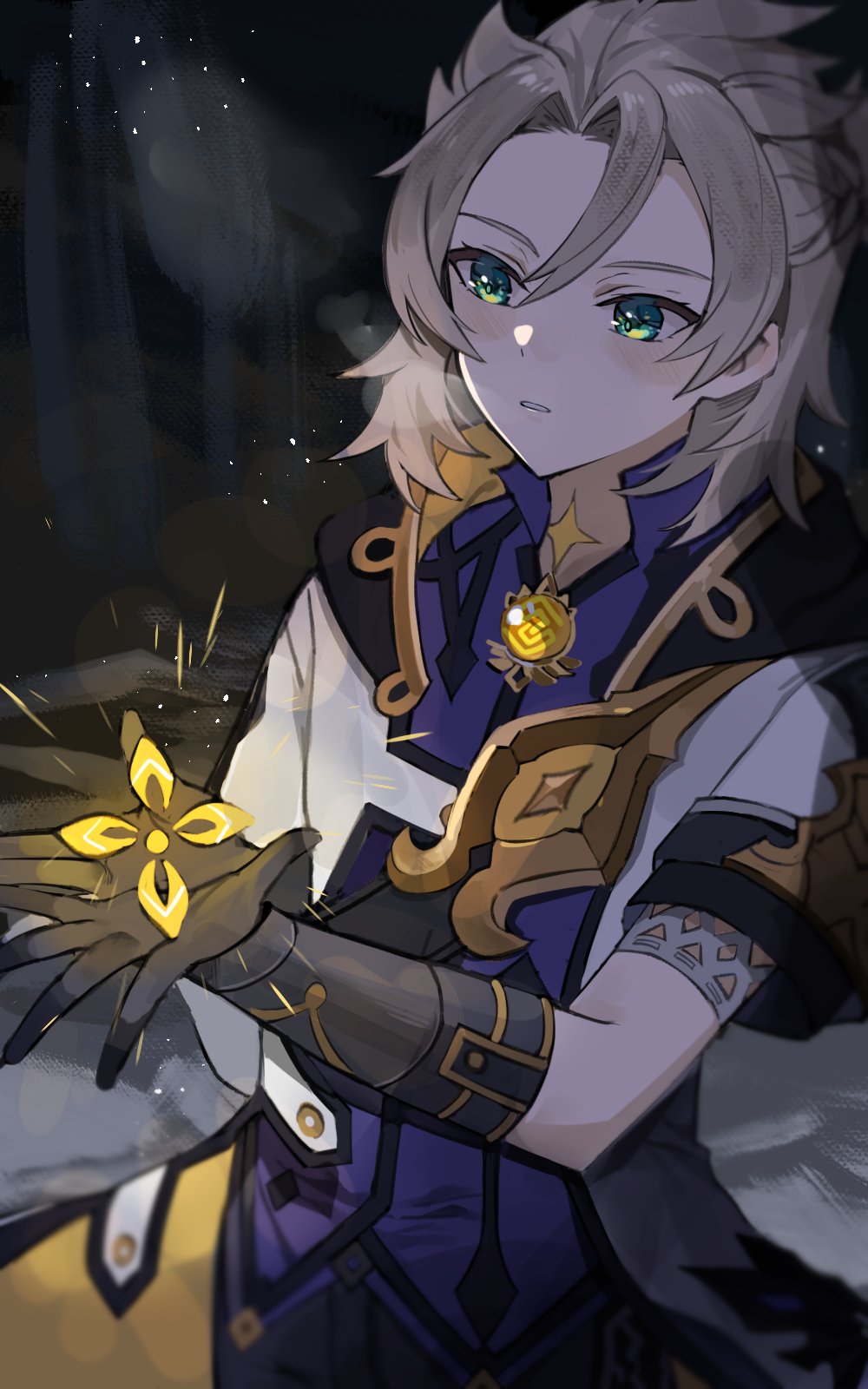 Safebooru - 1boy albedo (genshin impact) bangs black gloves blue shirt breath coat genshin ...