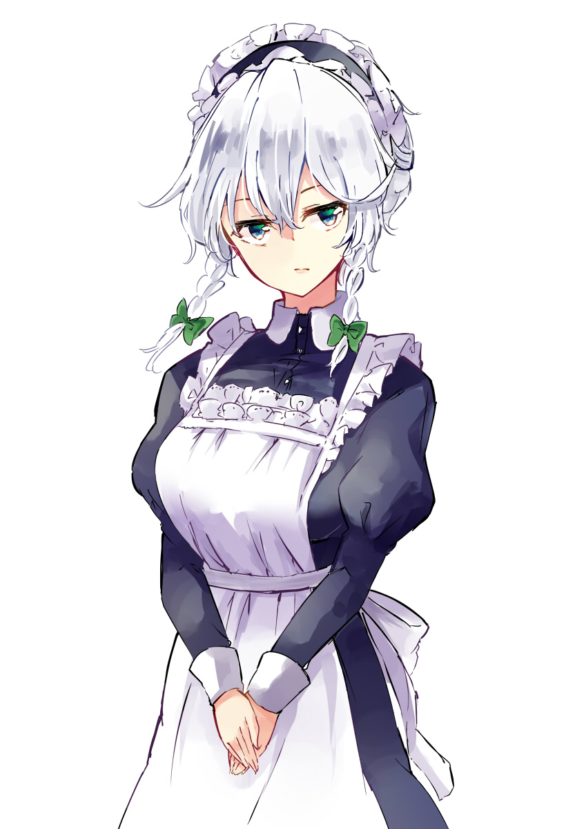 Safebooru - 1girl apron back bow bangs black dress black hairband blue eyes bow braid breasts ...