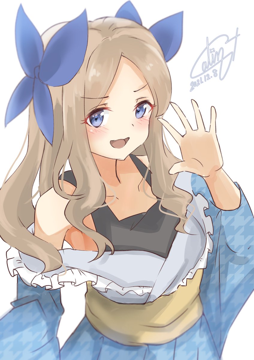 Safebooru - 1girl asakaze (kancolle) bangs blue hakama blue kimono dated forehead frilled kimono ...