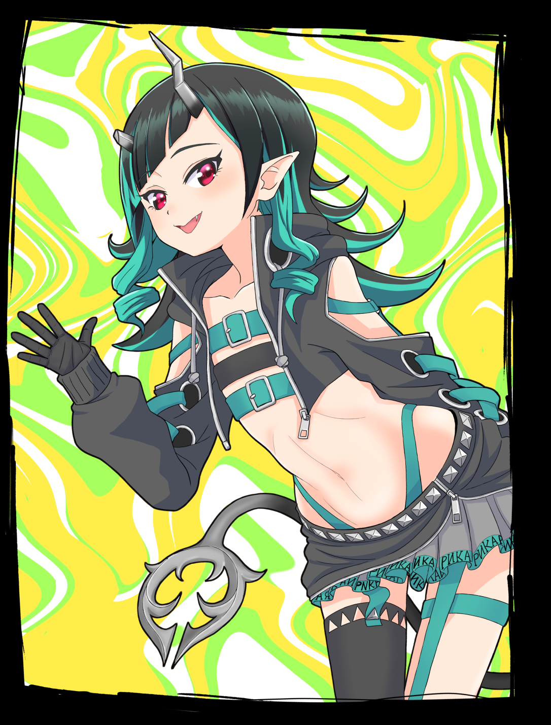 Safebooru - 1girl abstract background bangs belt beltbra black border black gloves black hair ...