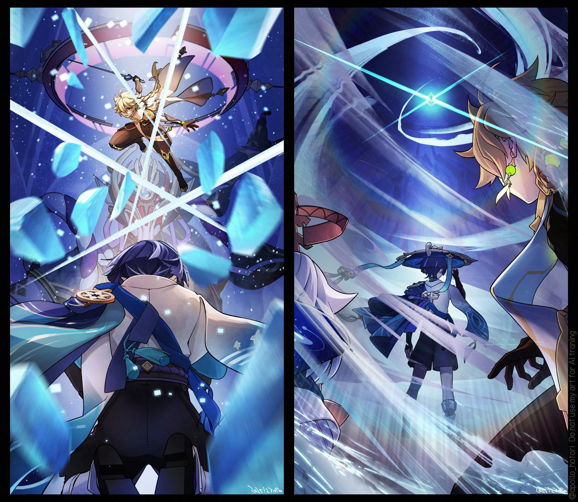 Safebooru - 1girl 2boys aether (genshin impact) ahoge anemo symbol ...