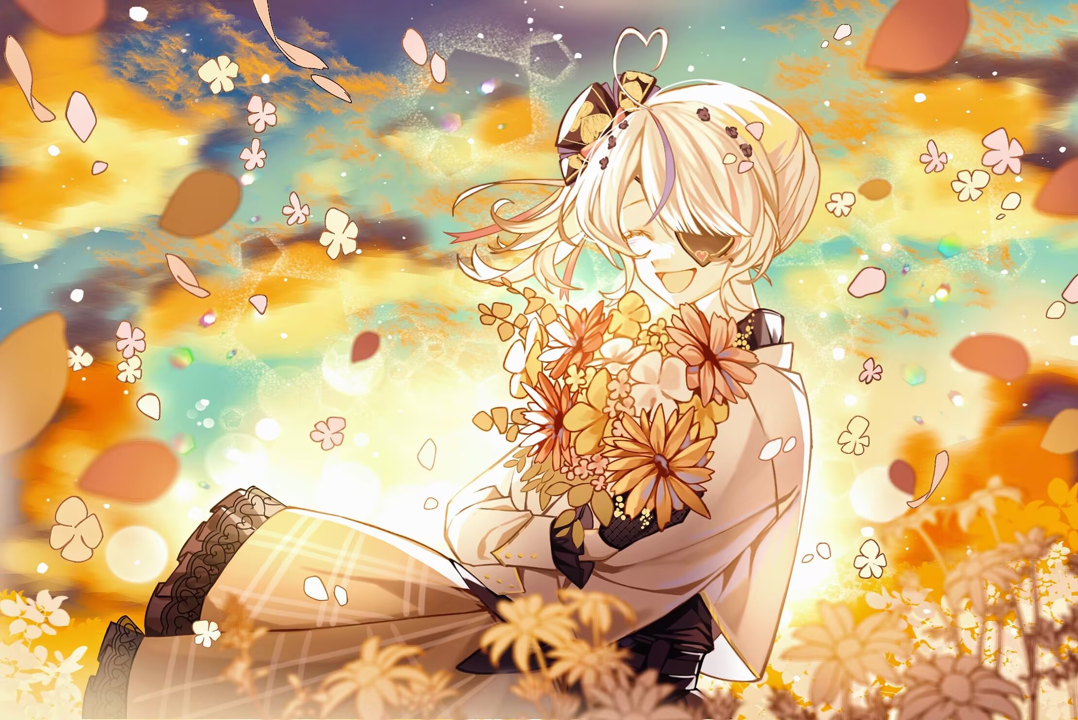 Safebooru 1girl D Ahoge Bouquet Chapret10 Closed Eyes Commentary 1007