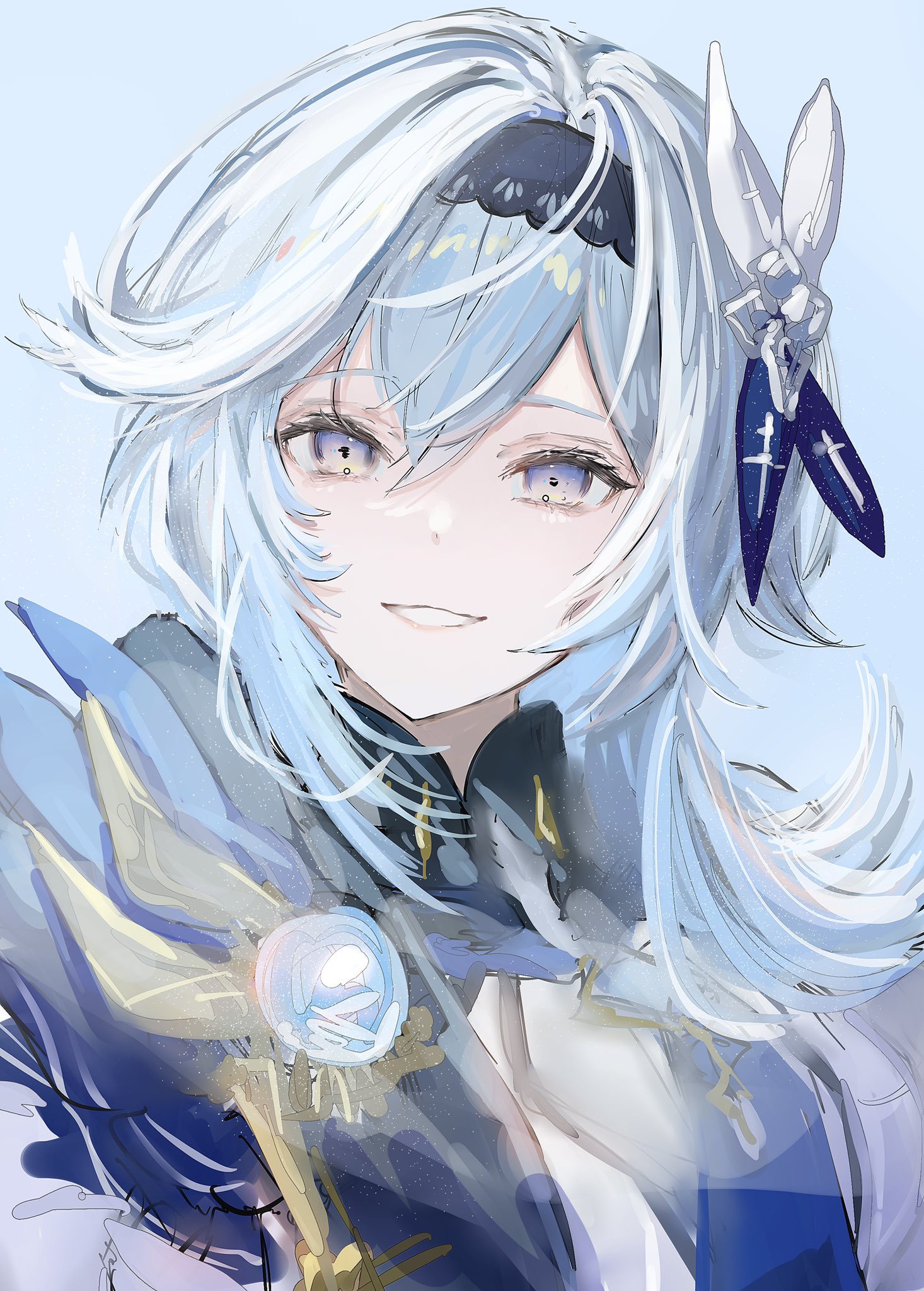 Safebooru - 1girl bangs black hairband blue background blue hair blue ...