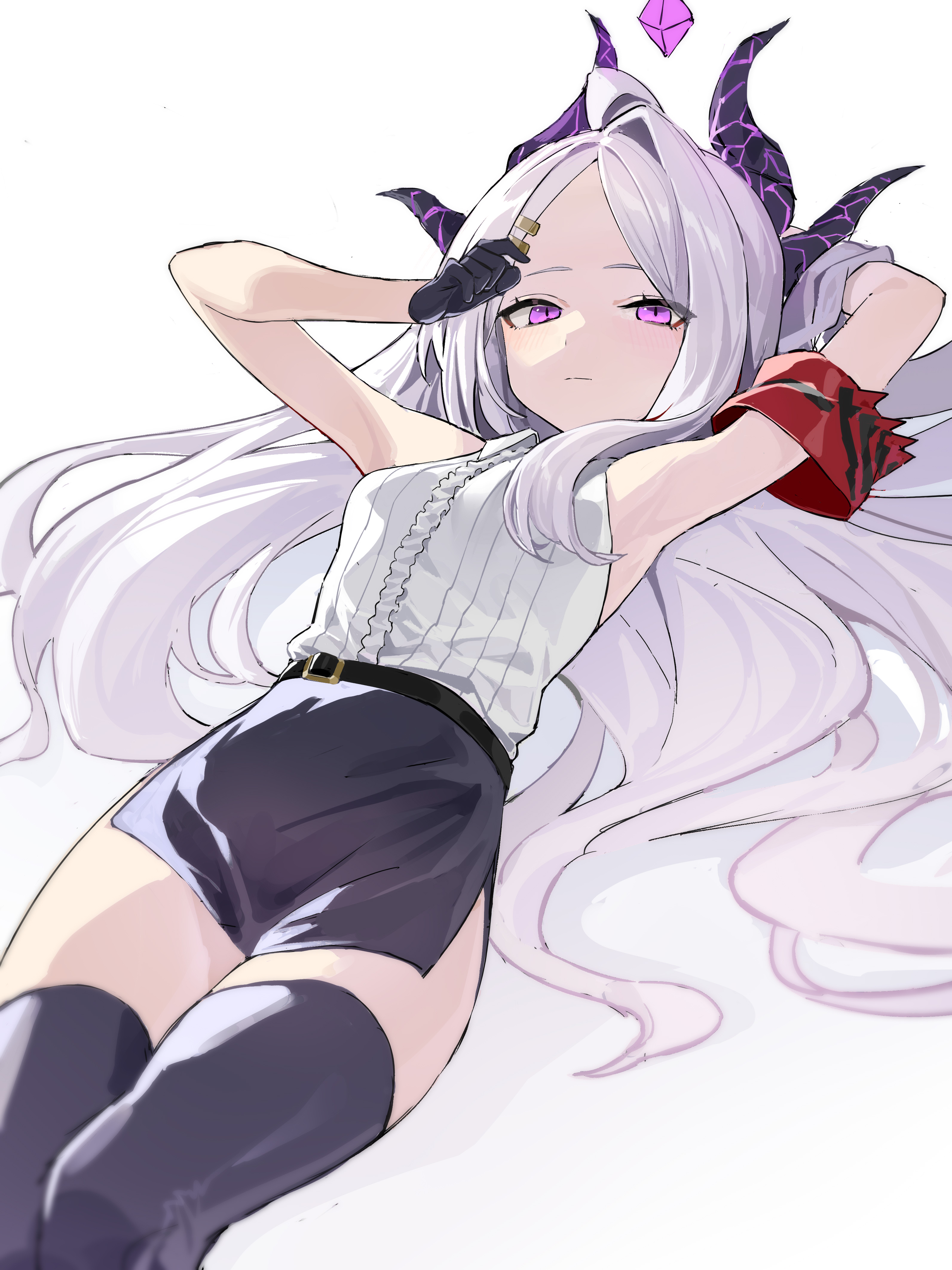 Safebooru - 1girl absurdres arm behind head armband armpits arms up bangs bare shoulders black ...