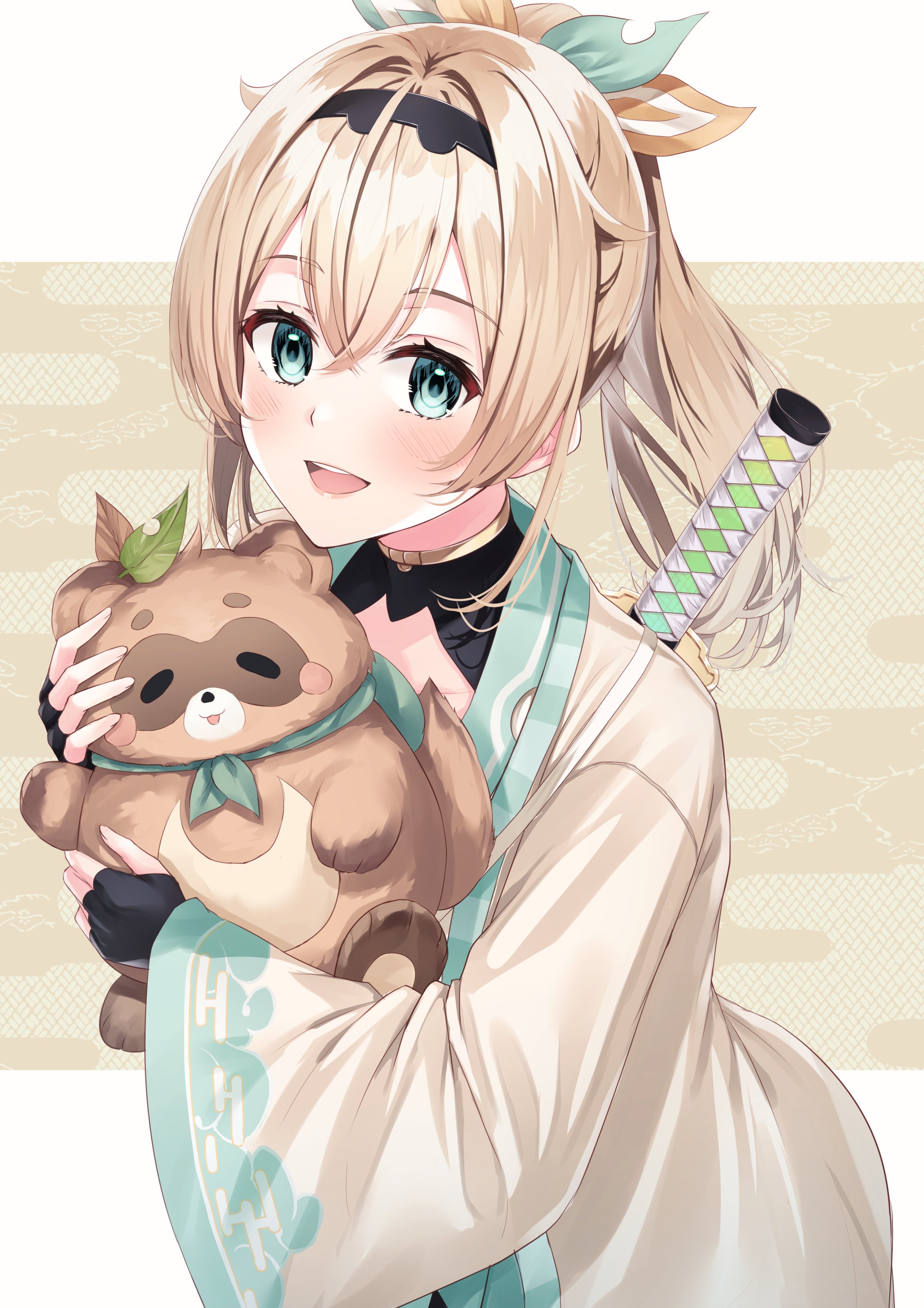 Safebooru - 1girl :d absurdres animal bangs black gloves black hairband blonde hair blue eyes ...