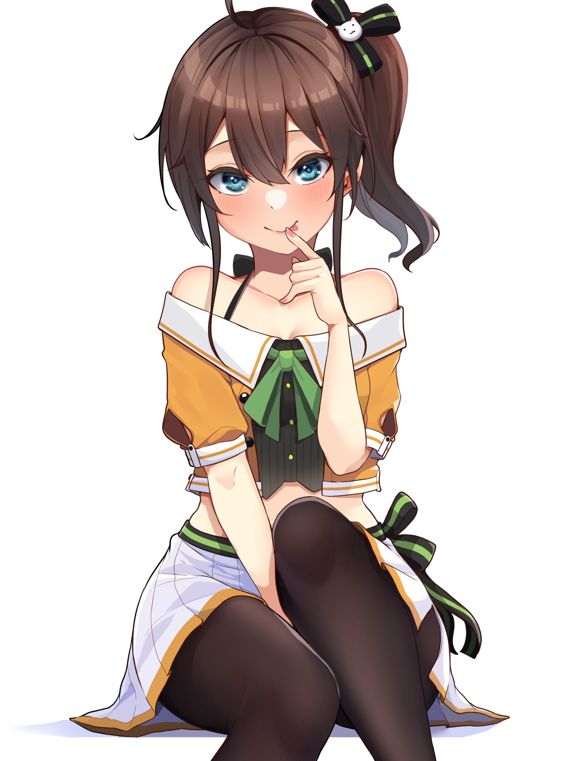 Safebooru - 1girl absurdres ahoge bangs between legs black camisole ...