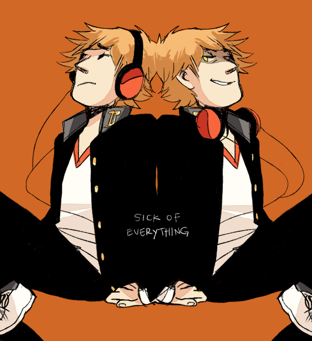 Safebooru - 2boys brogeoisie closed eyes dark persona english text ...