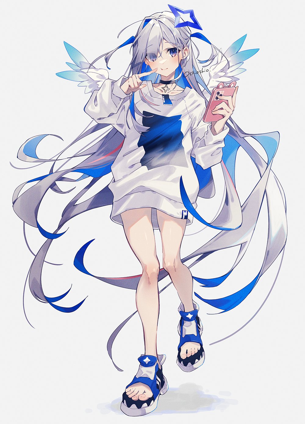 Safebooru - 1girl absurdly long hair amane kanata angel wings bangs blue eyes blue hair blush ...