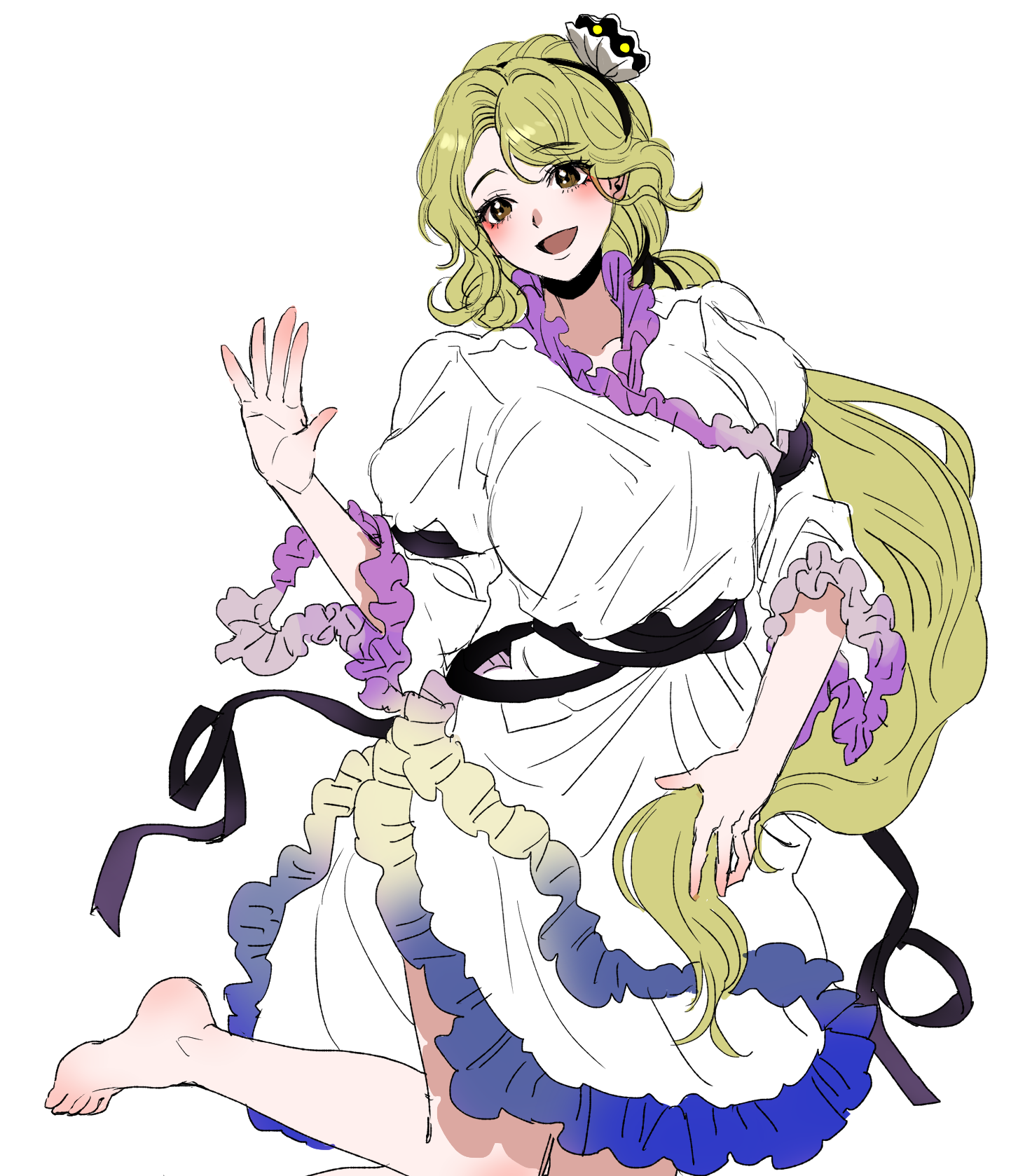 Safebooru - barefoot black hairband blonde hair dress fossilized ...