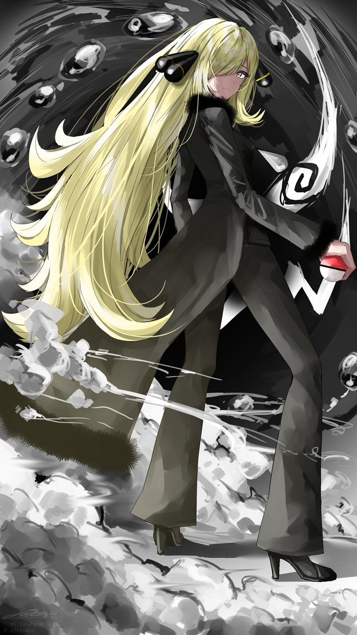 Safebooru - 1girl black collar blonde hair closed mouth coat collar commentary cynthia (pokemon ...