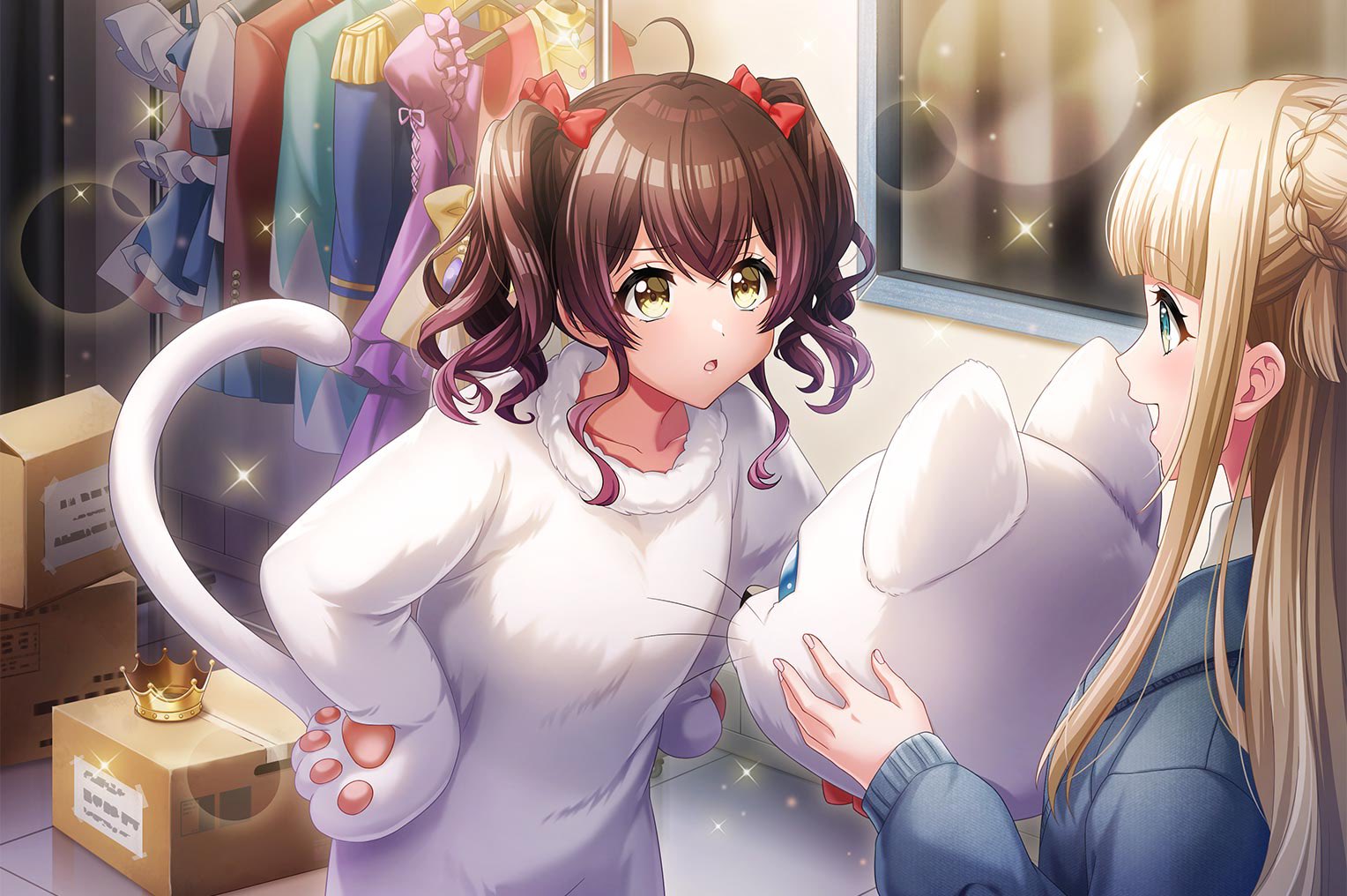 Safebooru - 2girls blonde hair blue eyes blush brown eyes brown hair d4dj fukushima noa long ...