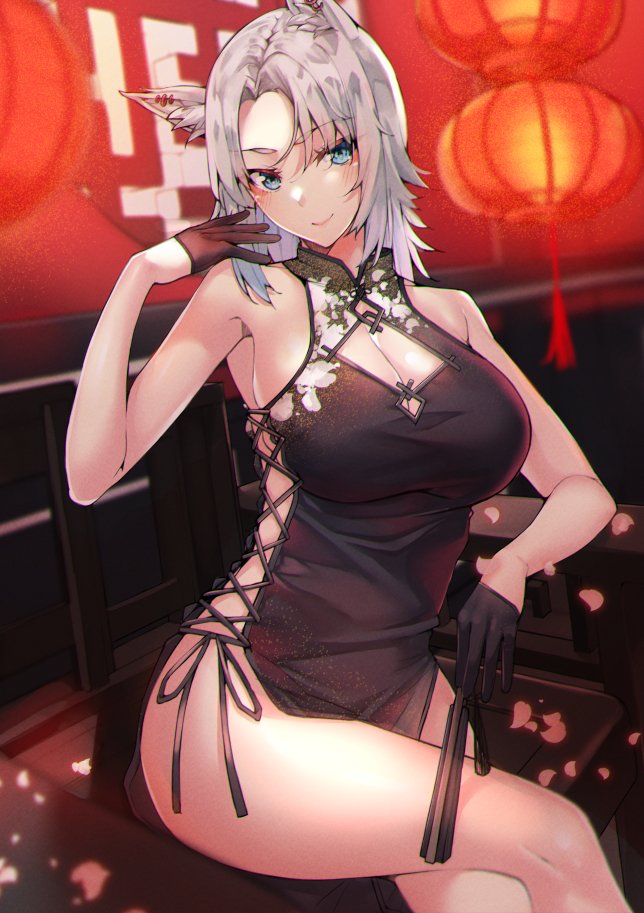 Safebooru - 1girl animal ears bare shoulders blue eyes blush china dress chinese clothes ...