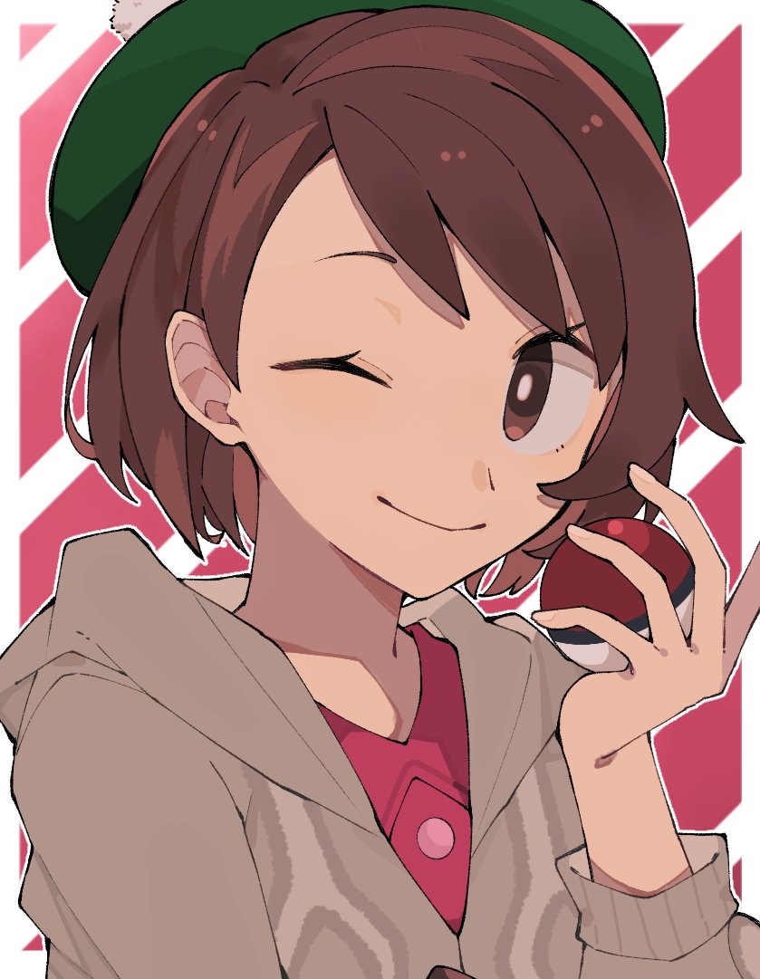 Safebooru - 1girl bob cut border brown eyes brown hair buttons cable ...