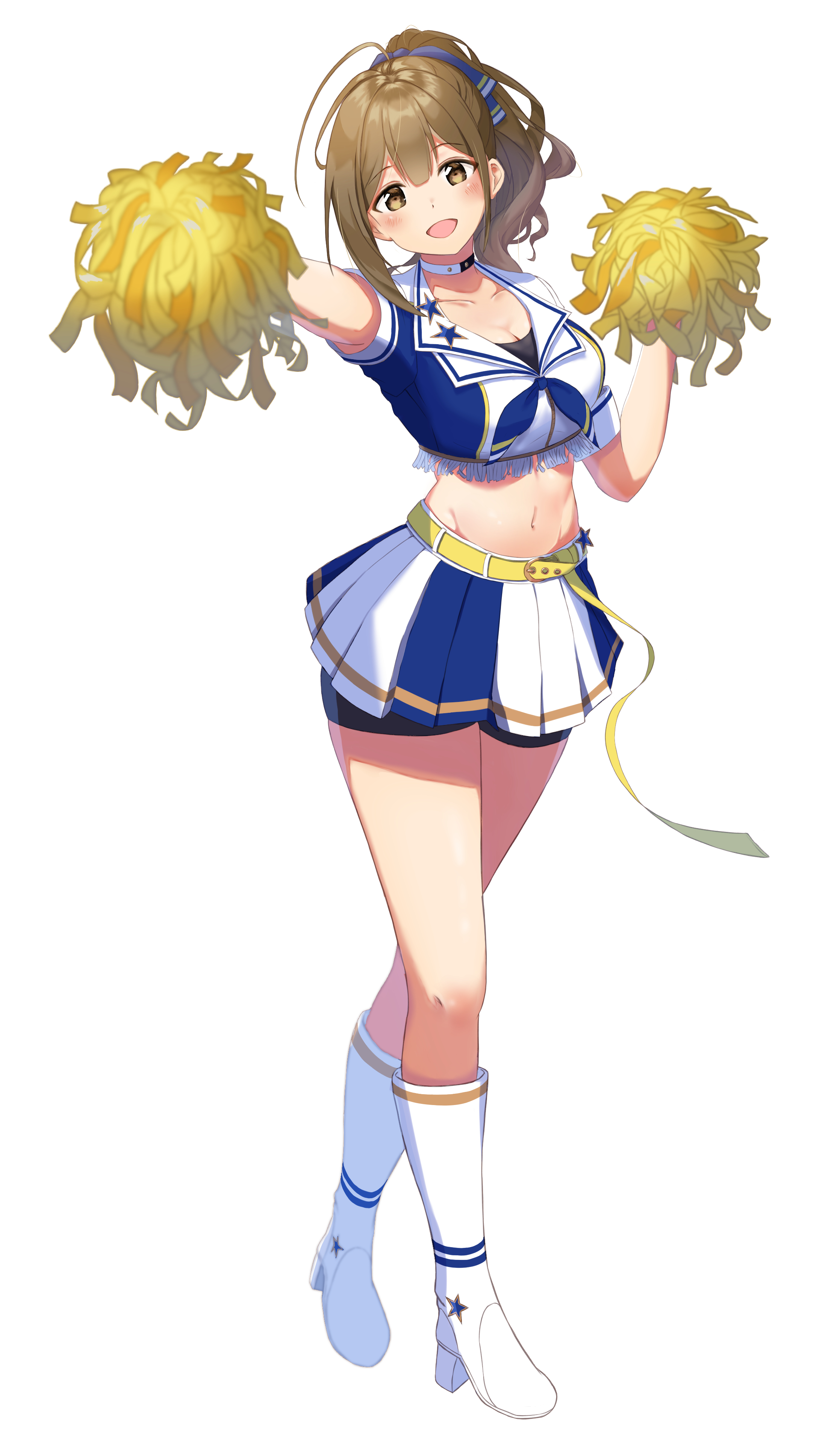 Safebooru - 1girl absurdres ahoge aoi momiji bike shorts boots brown eyes brown hair cheerleader ...