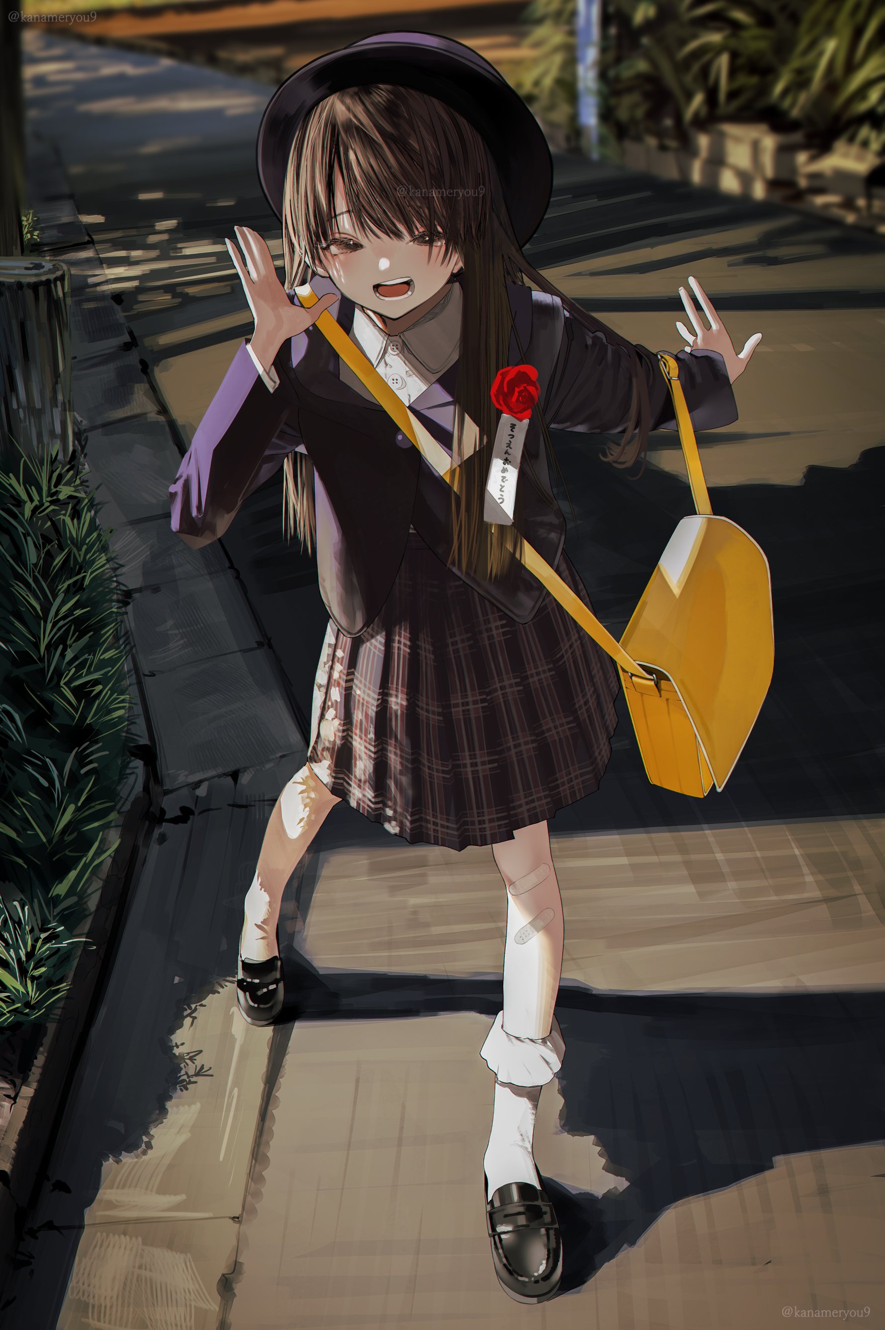 Safebooru - 1girl absurdres bag black footwear blurry blurry background brown eyes brown hair ...
