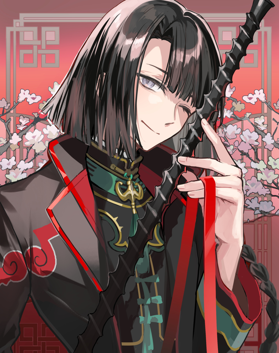 Safebooru - 1boy black coat black hair braid cherry blossoms coat fate/grand order fate (series ...