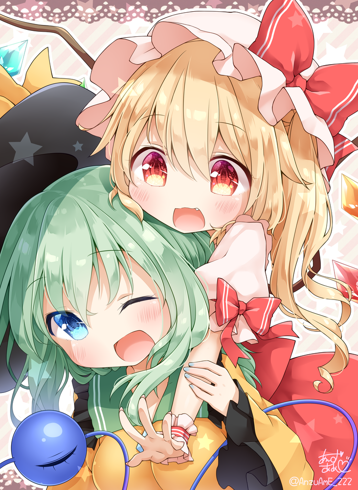 Safebooru - 2girls anzu ame aqua nails bangs black headwear blonde hair ...