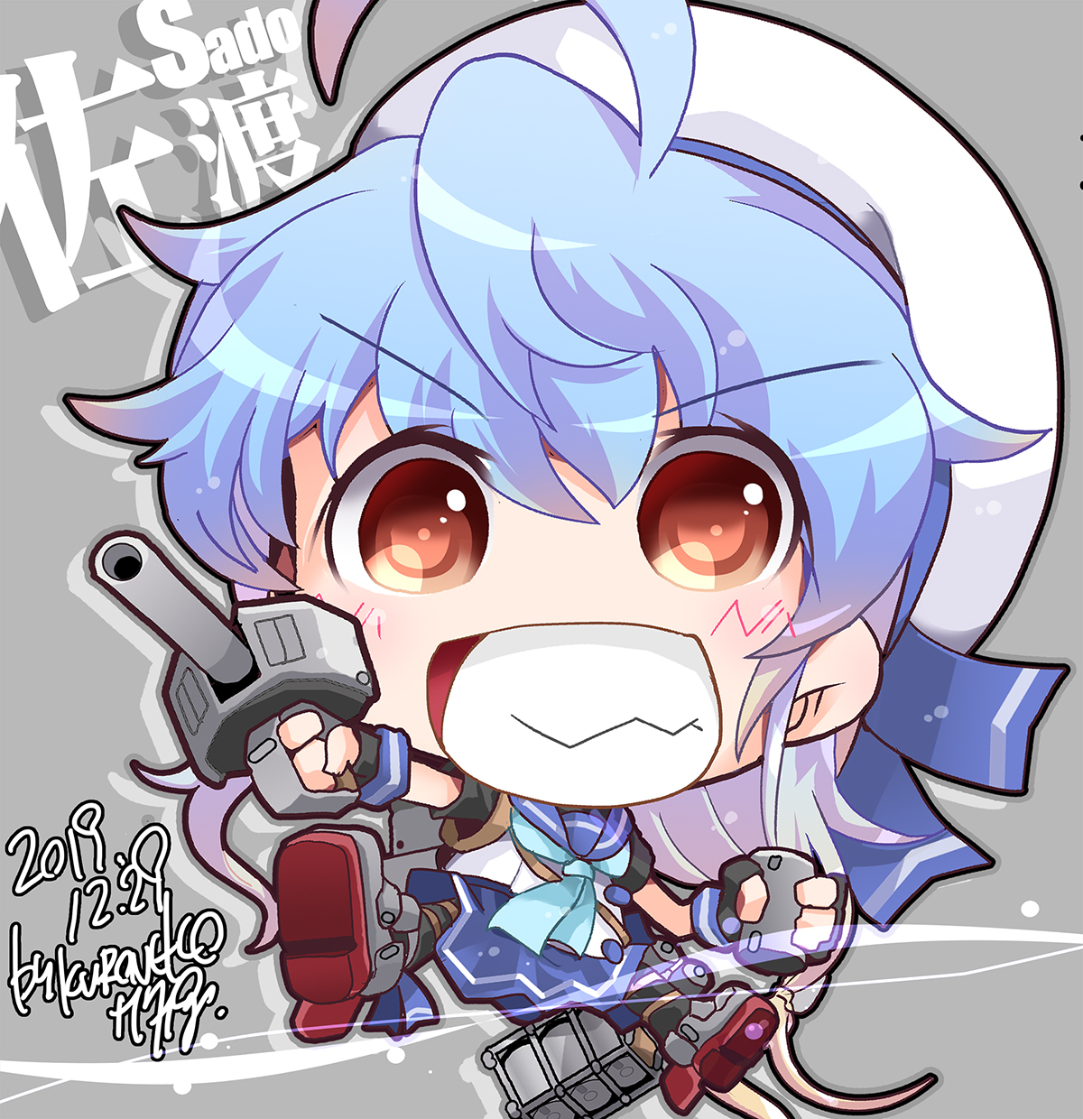 Safebooru - 1girl adapted turret black legwear black undershirt blonde hair blue hair blue ...