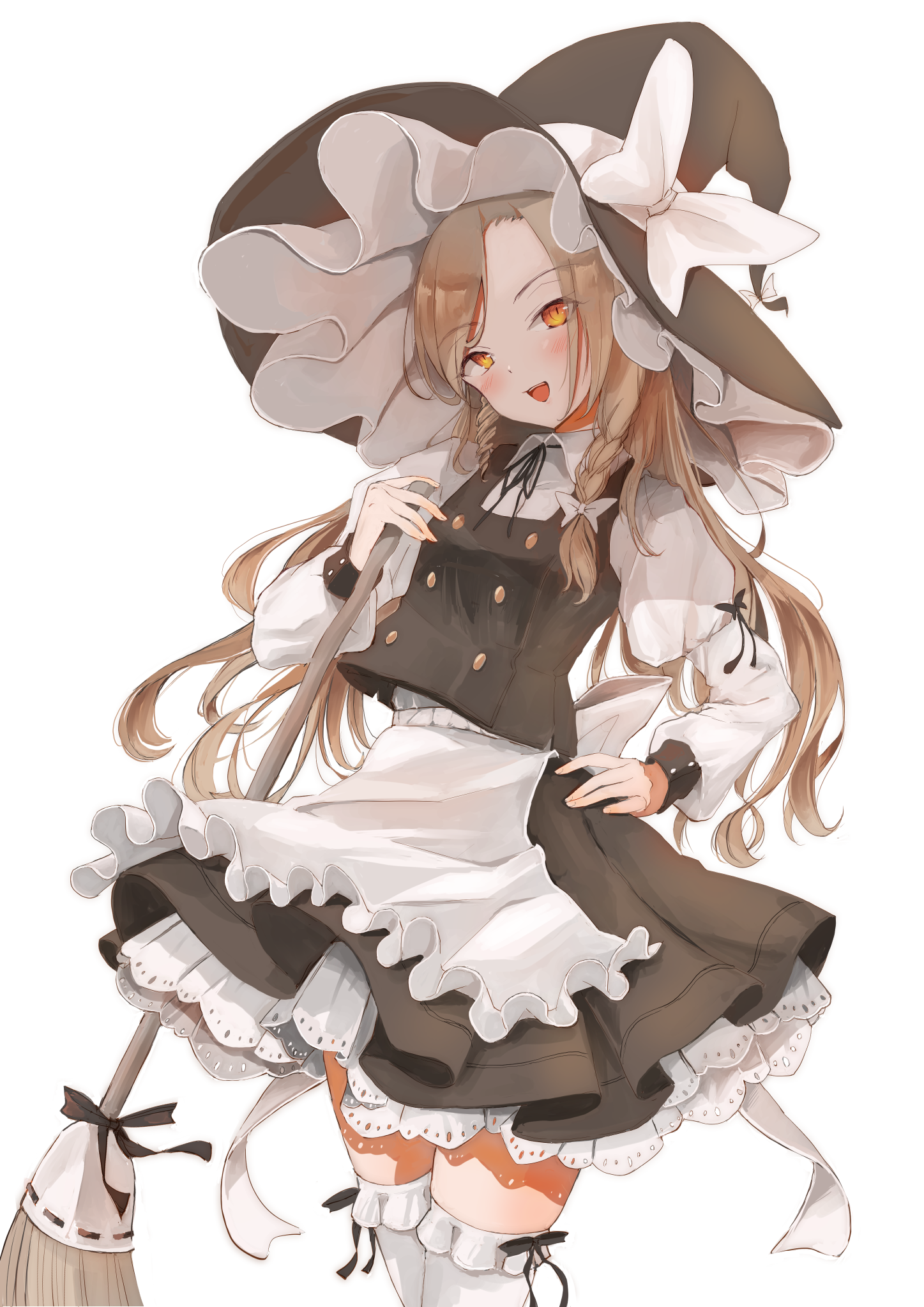 Safebooru - 1girl :d apron bangs black headwear black ribbon black skirt black vest blonde hair ...