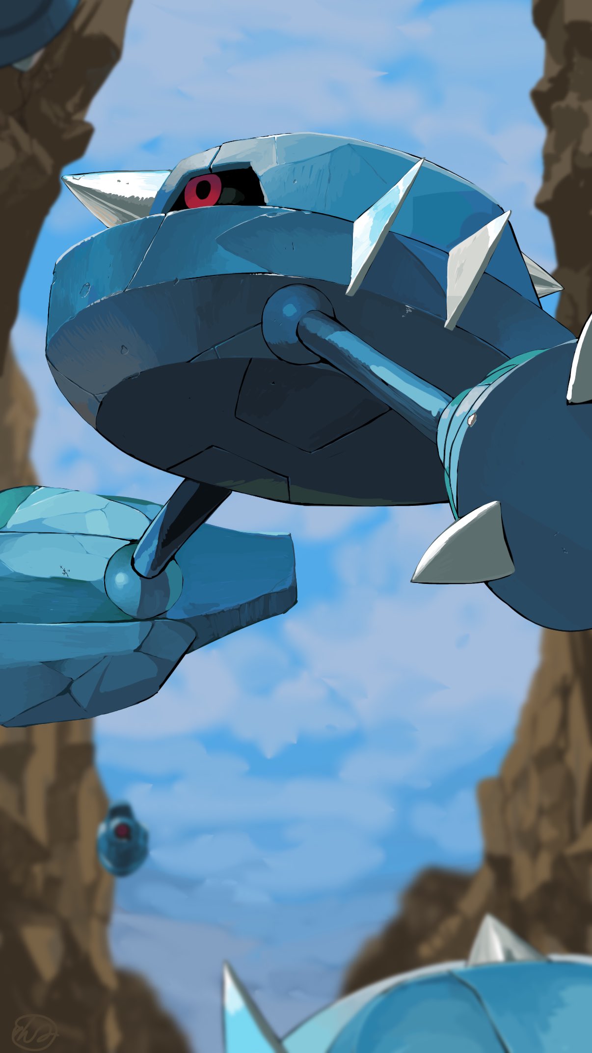 Safebooru - beldum black sclera blurry canyon claws clouds colored ...