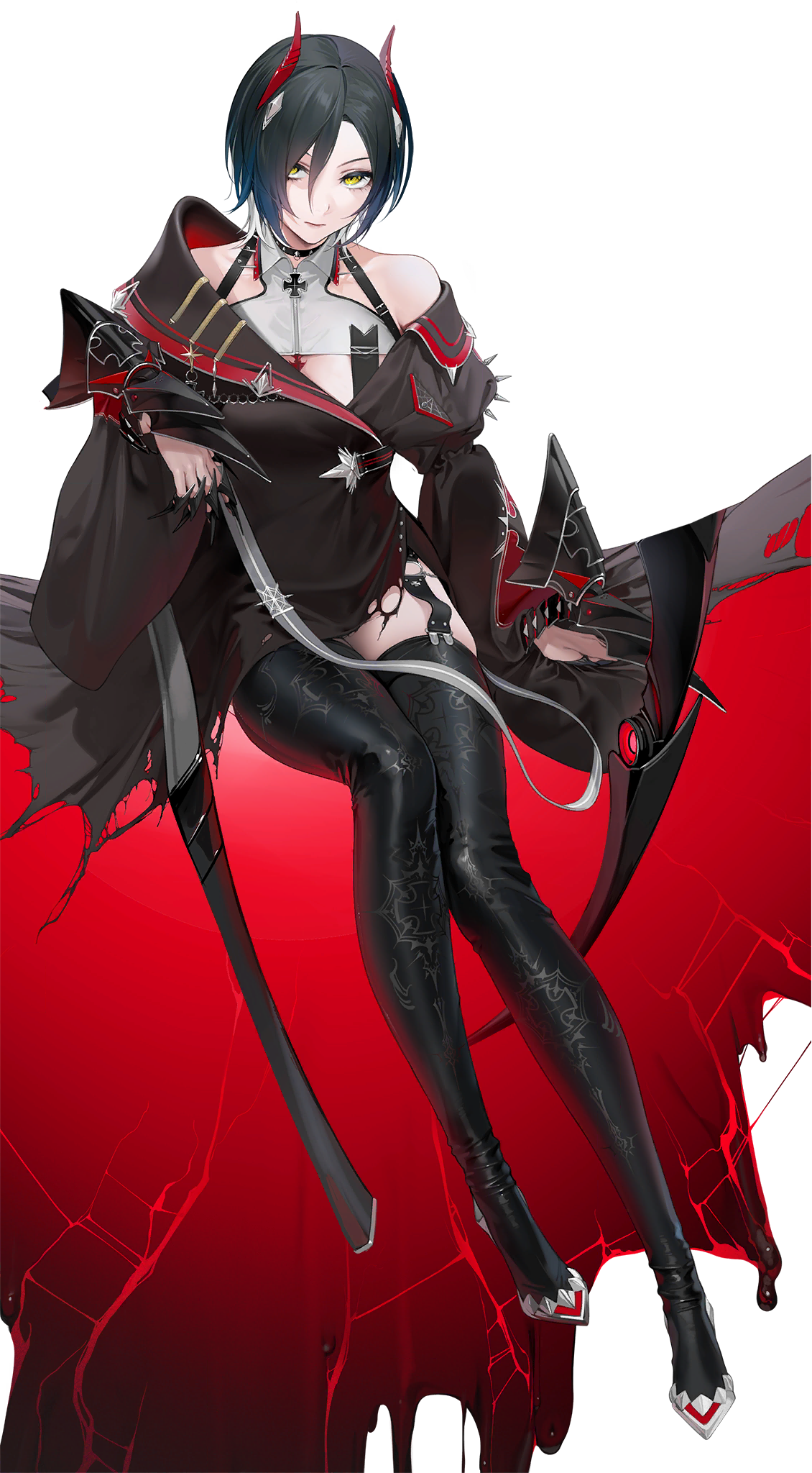 Safebooru - 1girl azur lane bare shoulders black footwear black hair black jacket boots cross ...