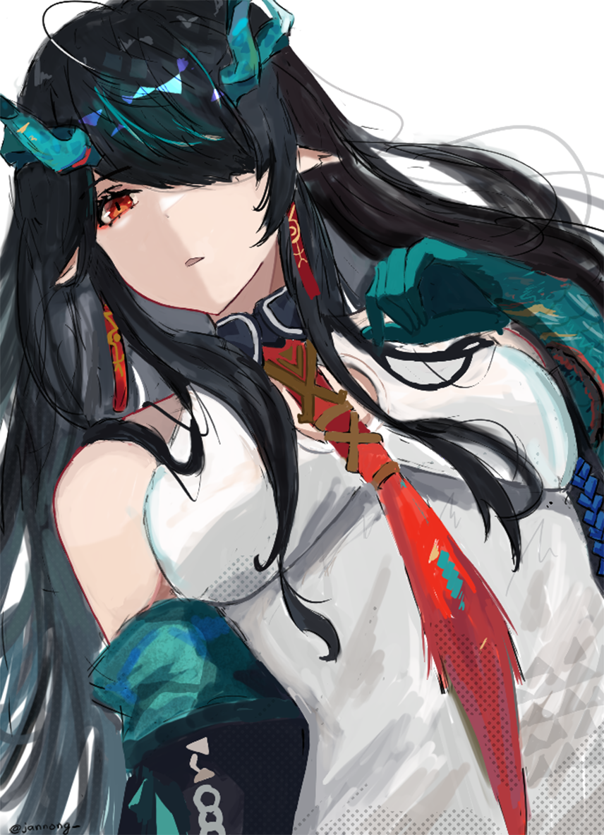 Safebooru - 1girl arknights bare shoulders black hair breasts colored ...