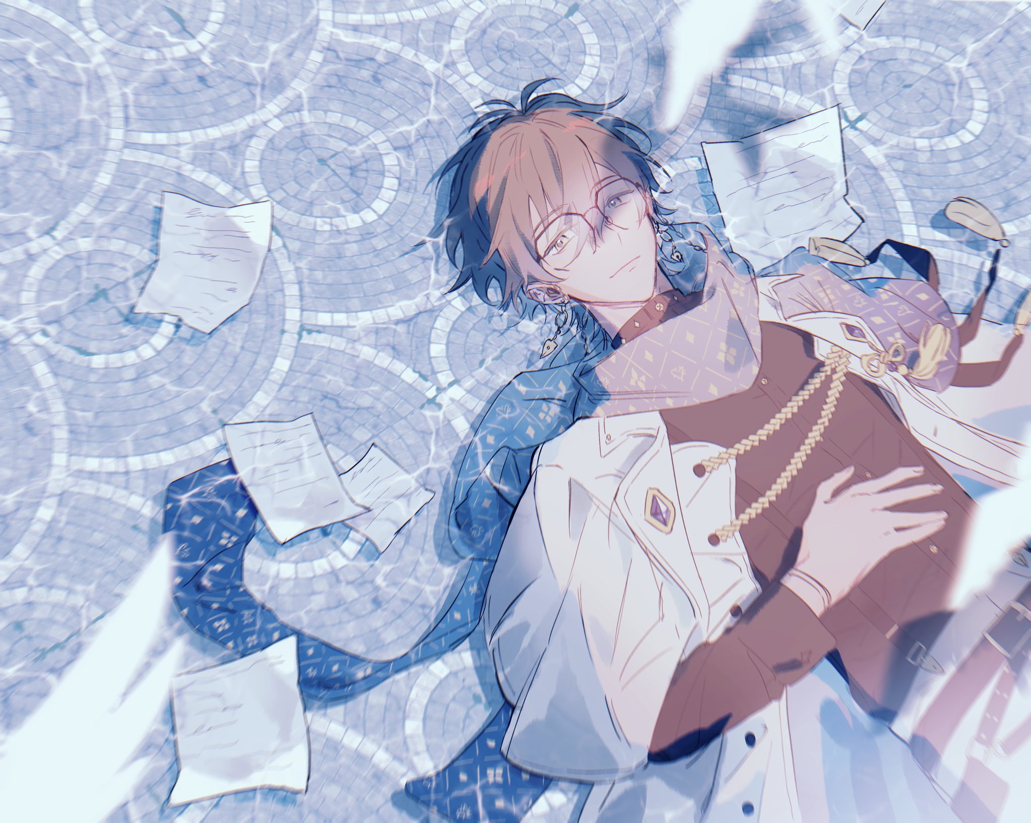 Safebooru - 1boy akagi enbu bangs black sweater blue scarf brown hair ...