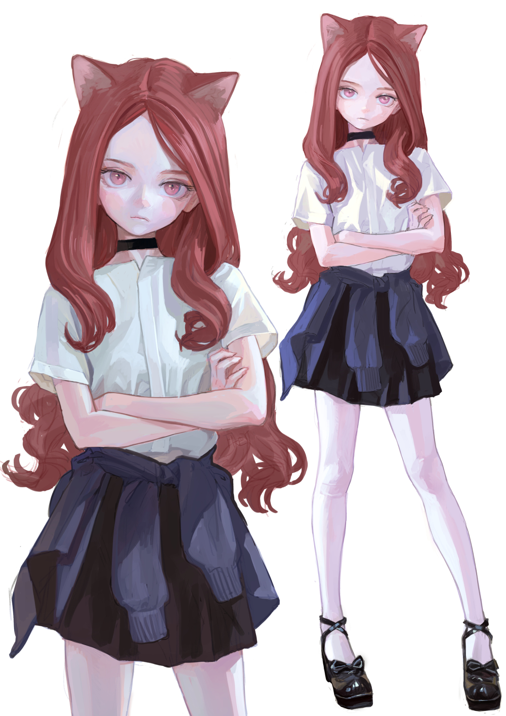 Safebooru - 1girl animal ears bangs black choker black footwear black skirt cat ears choker ...