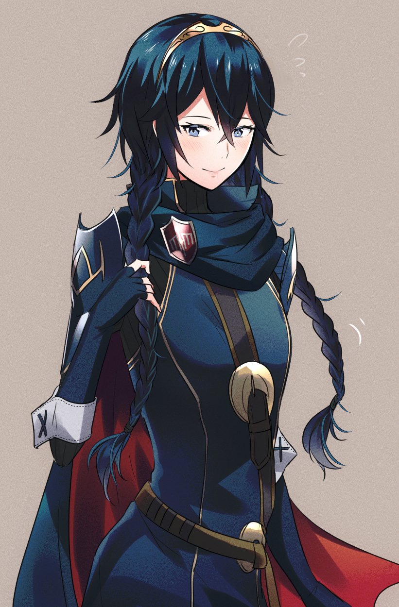 Safebooru - 1girl alternate hairstyle ameno (a meno0) blue eyes blue hair braid cape fingerless ...