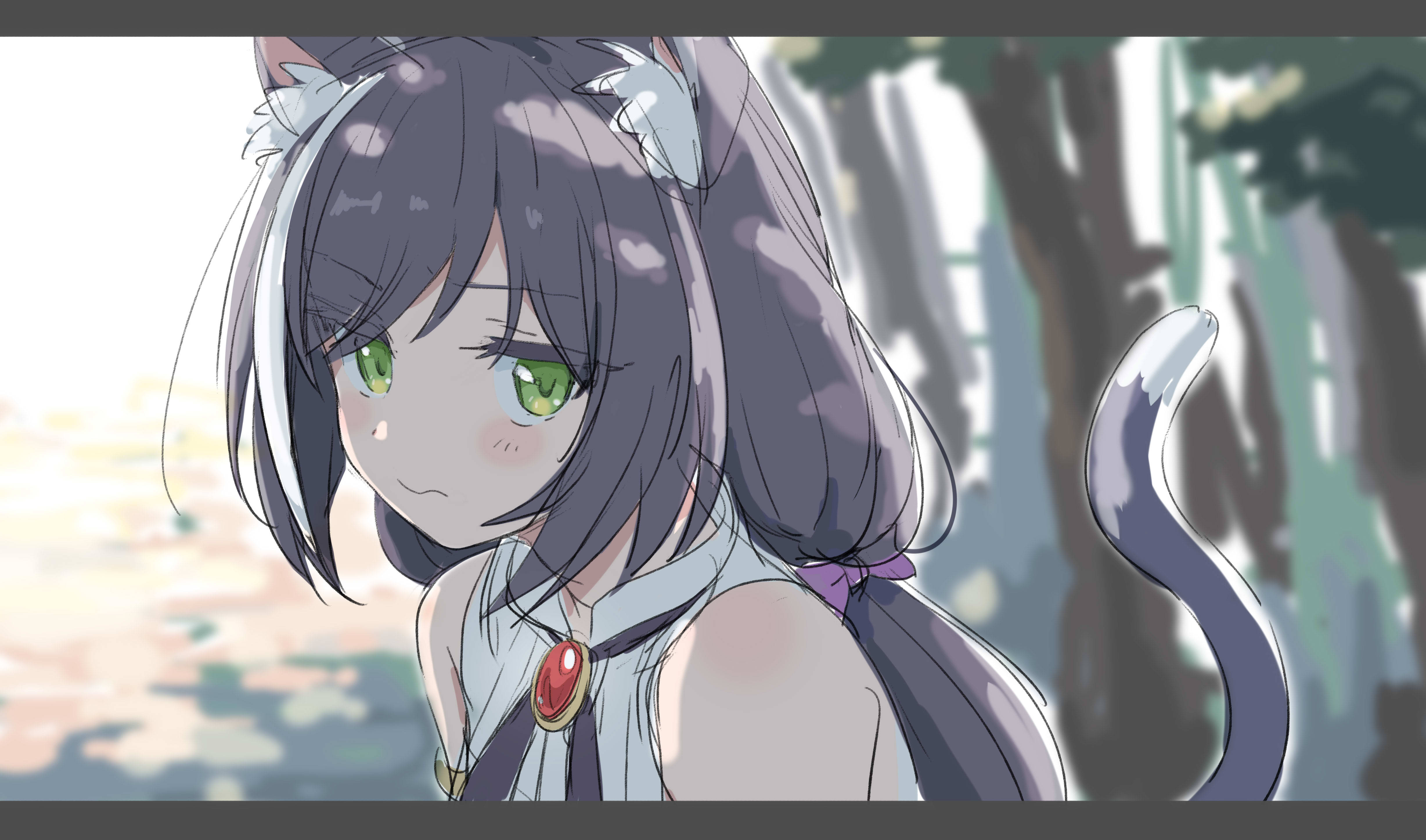 Safebooru - 1girl absurdres animal ear fluff animal ears bangs black border black hair blurry ...
