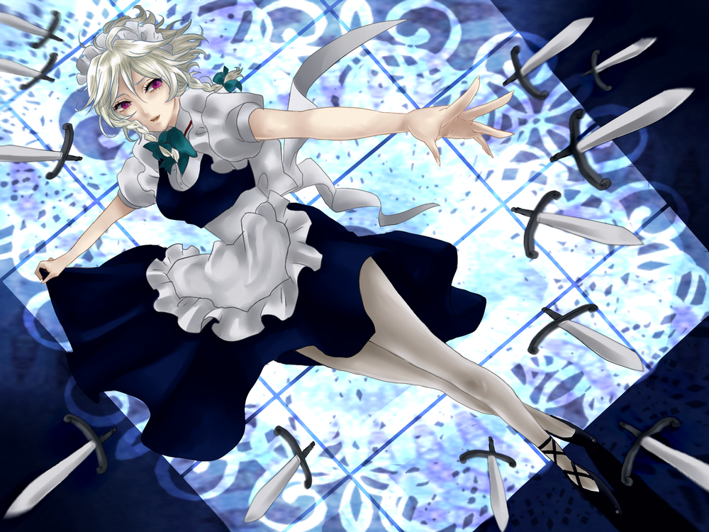 Safebooru - bad id braid izayoi sakuya knife maid maid headdress red ...