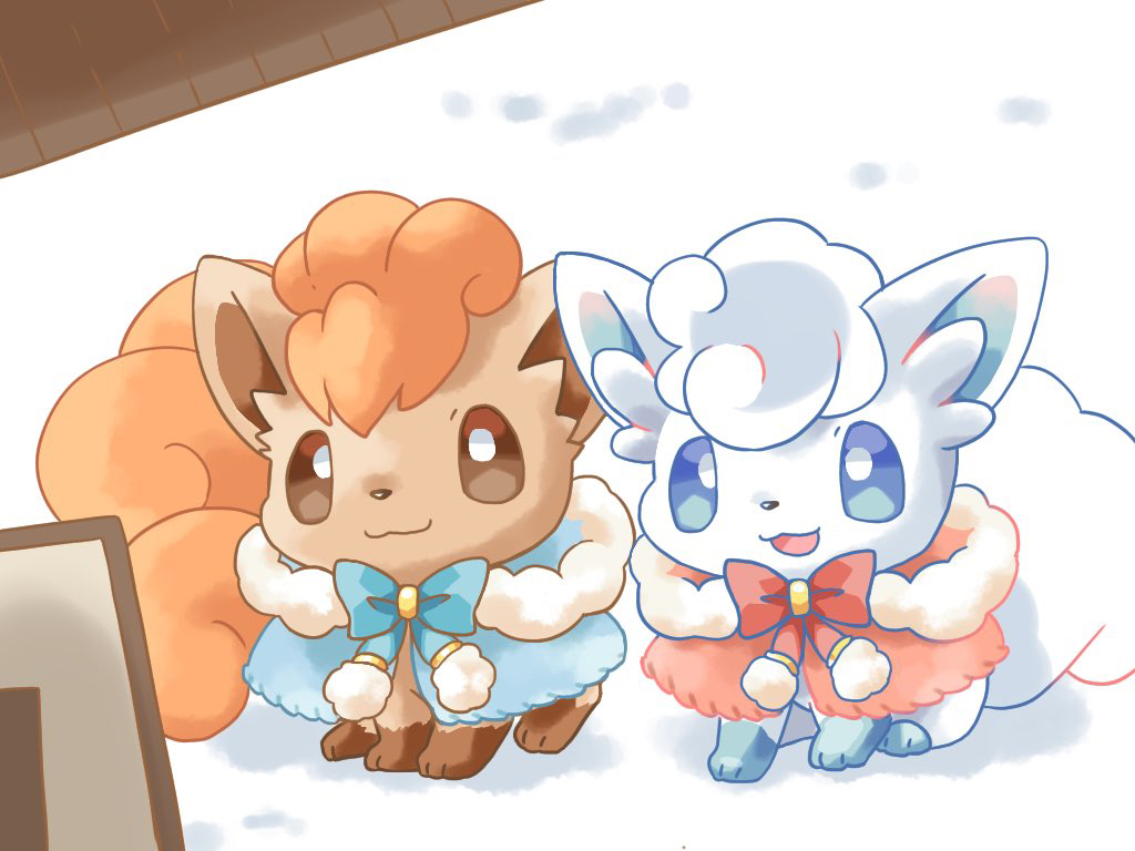 Safebooru - :3 :d alolan vulpix blue bow blue eyes bow brown eyes ...