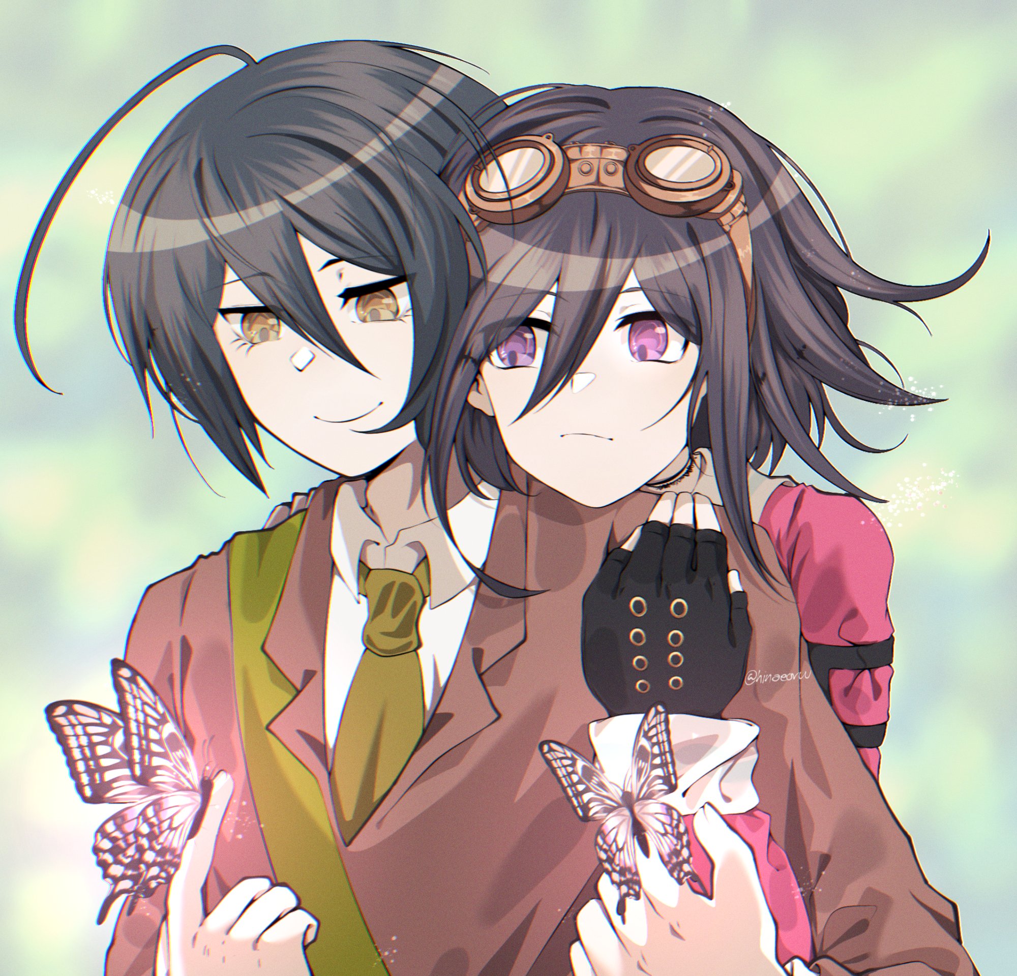 Safebooru - 2boys bangs black choker black gloves black hair blue hair ...