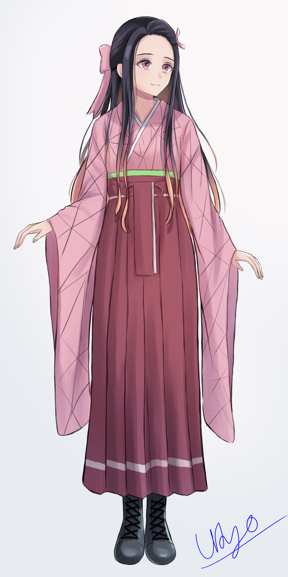 Safebooru - 1girl absurdres black hair blush bow closed mouth full body ...