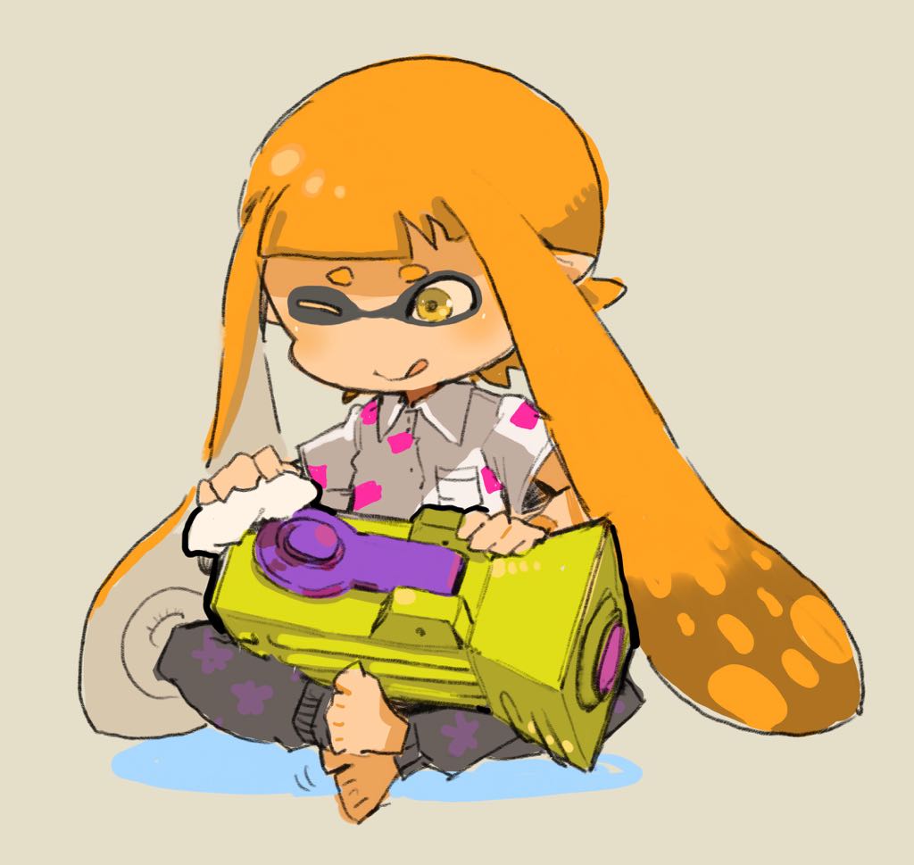 Safebooru - 1girl barefoot feet full body inkling long hair mask mota ...