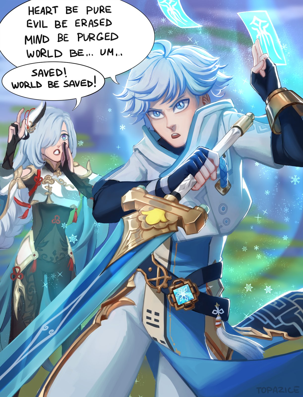 Safebooru - 1boy 1girl age difference aunt and nephew bangs blue eyes blue hair breasts chinese ...