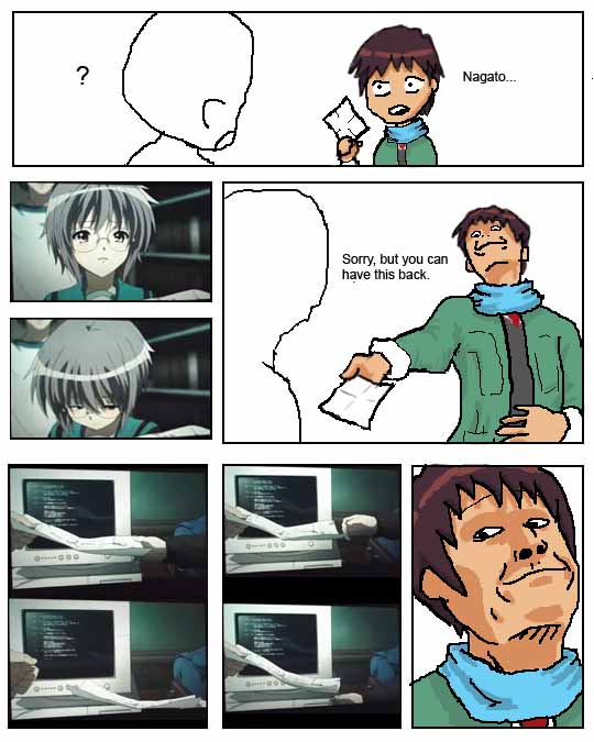 Safebooru - card crusher crying humor kyon meme nagato yuki parody sad ...