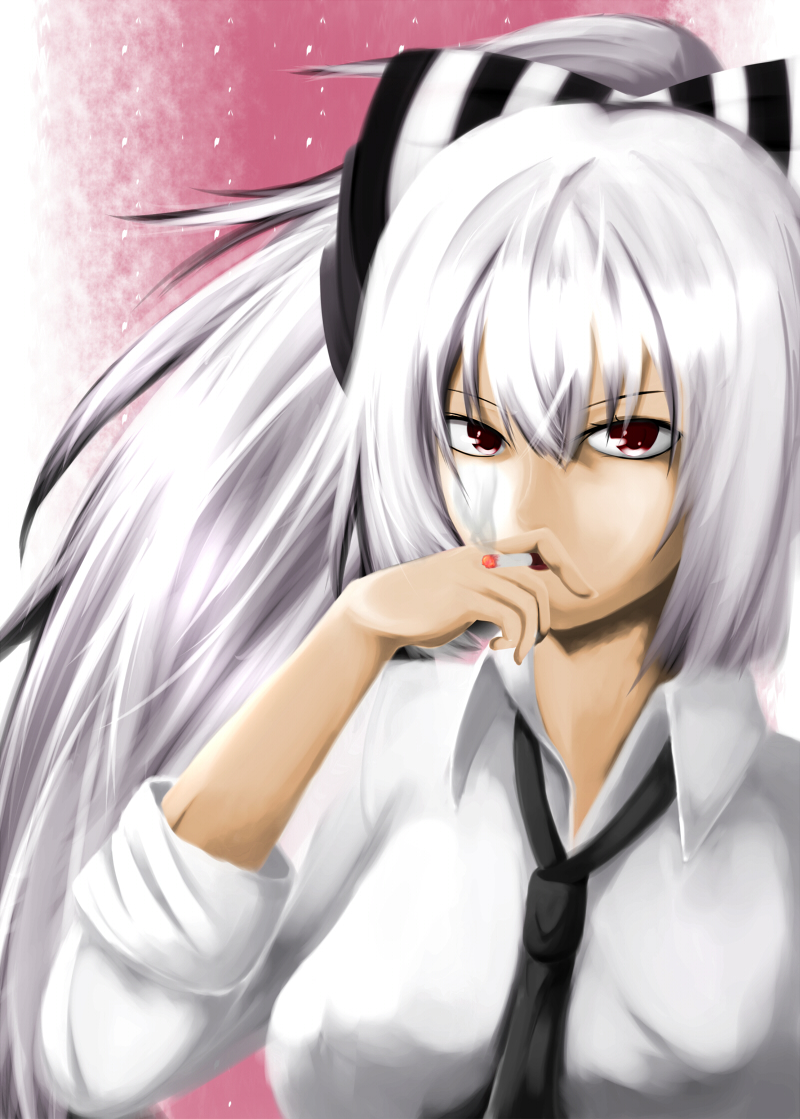 Safebooru - cigarette close-up formal fujiwara no mokou ironote necktie ...
