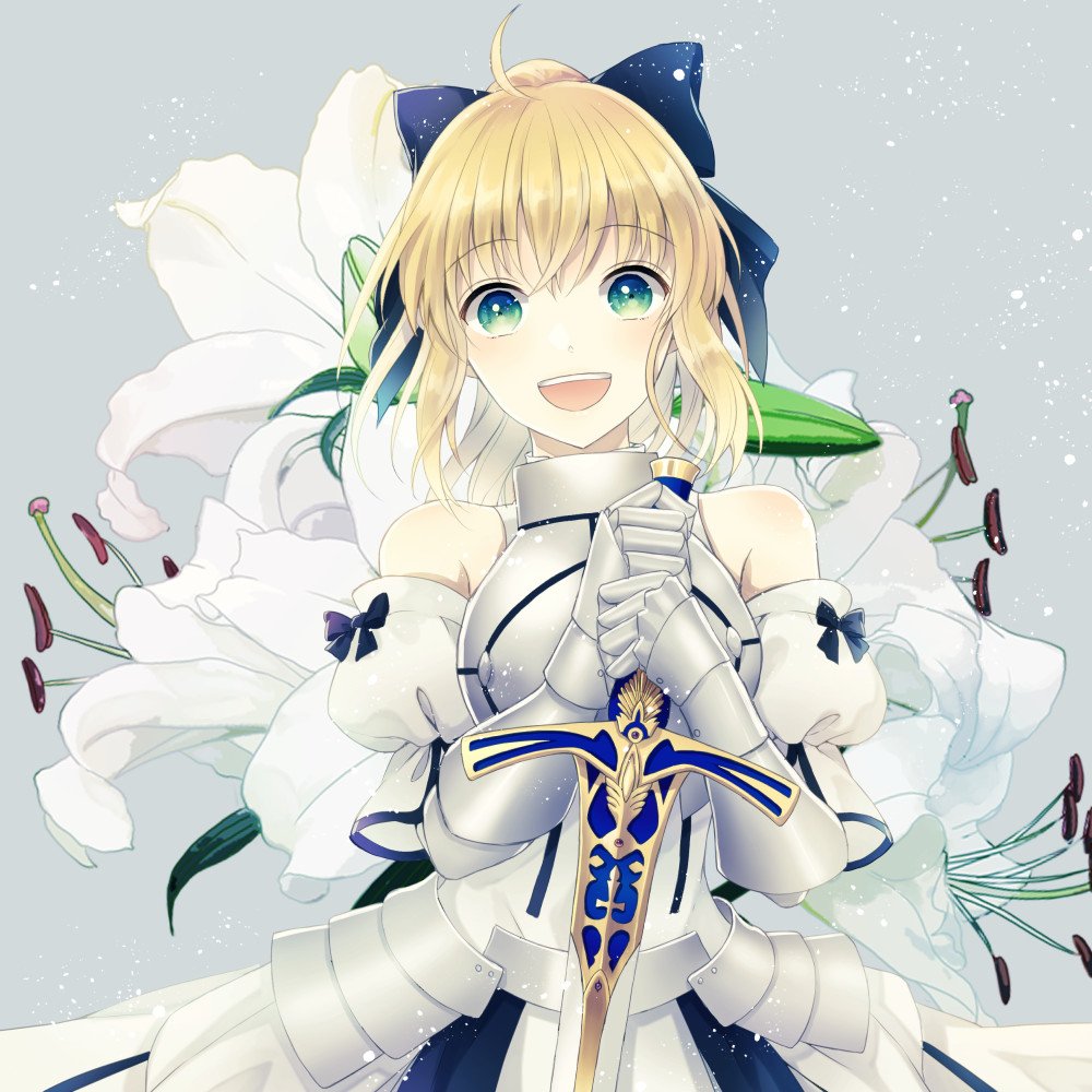 Safebooru - 1girl armor armored dress artoria pendragon (all) black bow blonde hair blue sky bow ...