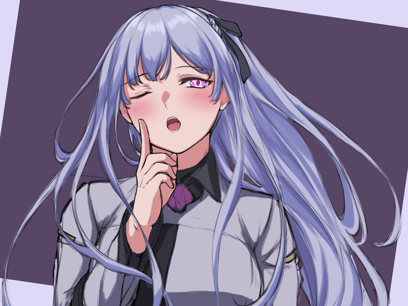 Safebooru - 1girl 3 small spiders ak-12 (girls' frontline) bangs black ribbon blush eyebrows ...