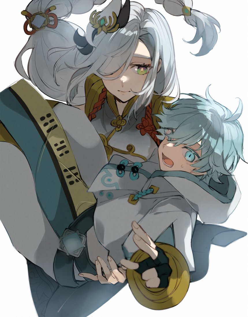 Safebooru - 1boy 1girl aunt and nephew black gloves blue eyes blue hair bodysuit braid braided ...